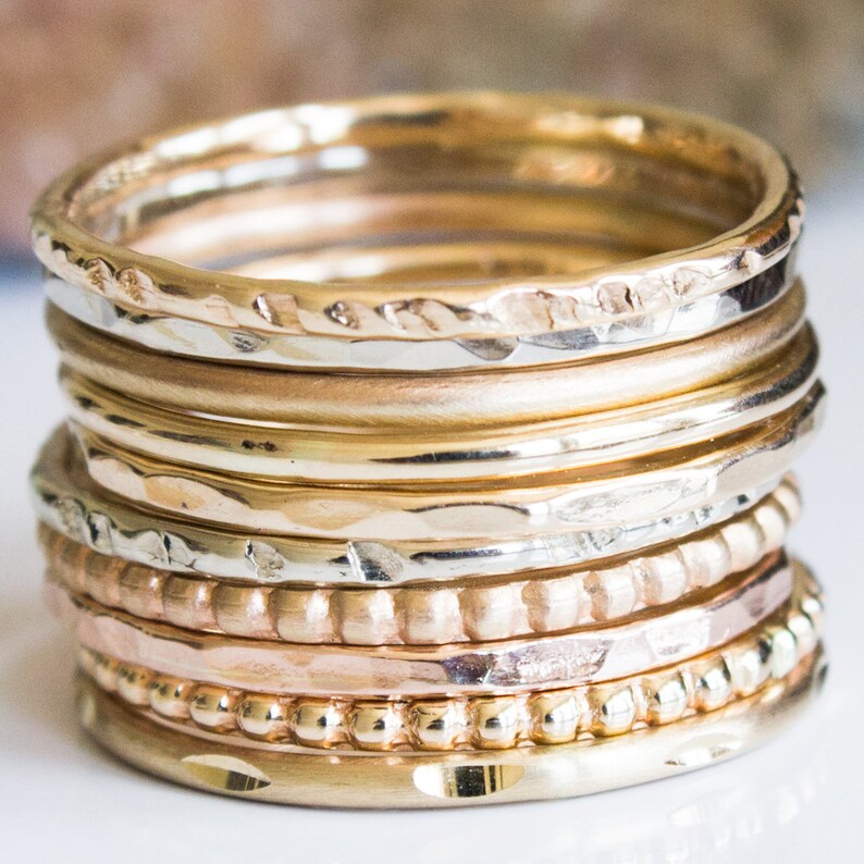Solid 14k Hammered Thin Gold Stack Ring Sz 3 Thru 8 - Etsy