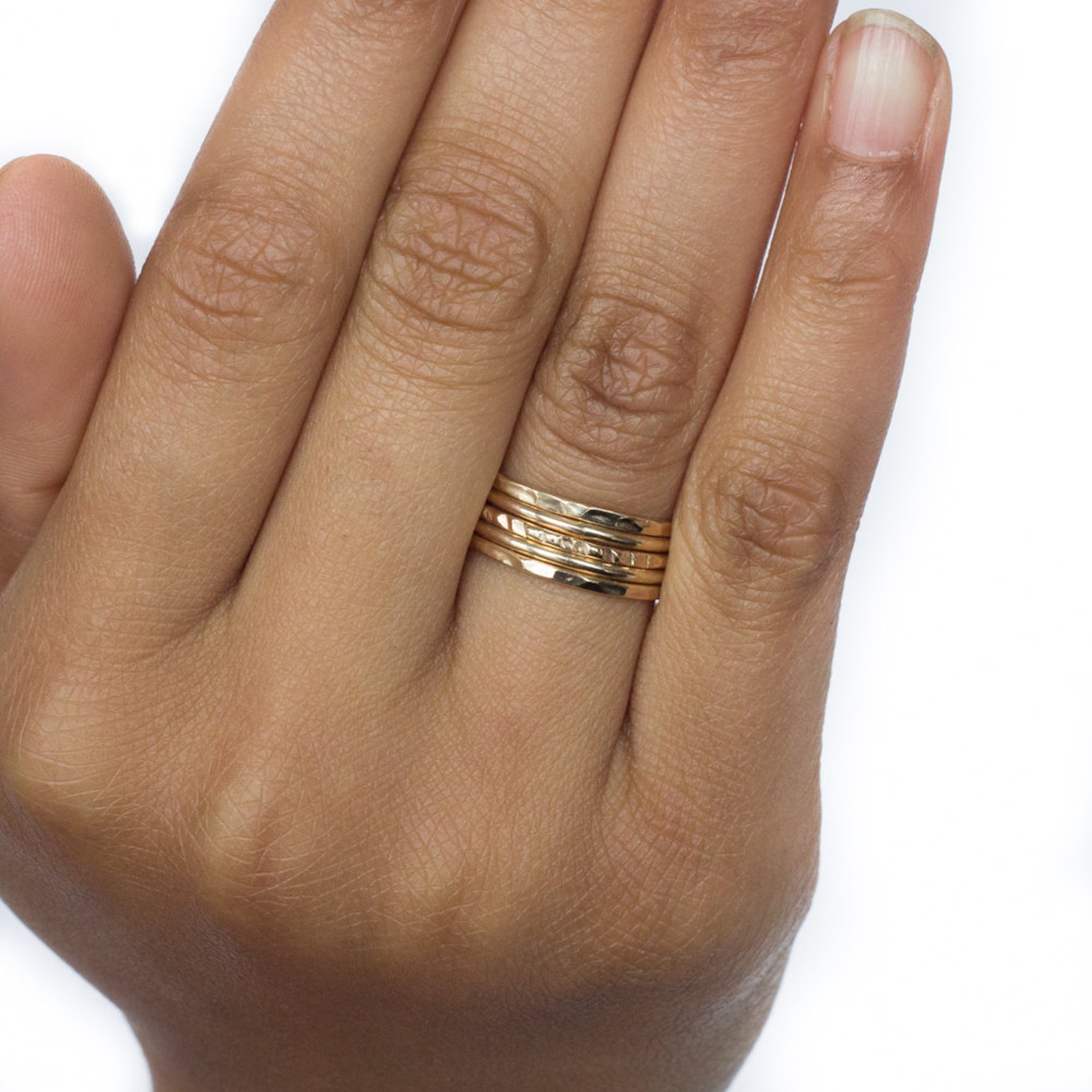 5 Gold Rings Polished Hammered Thin Stack Ring Set - Etsy