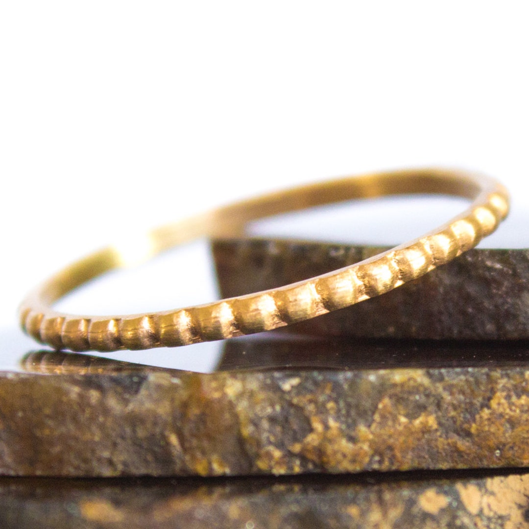 Brushed Beaded Gold Ring Solid 14k Beaded Gold Stacking Ring Sz 9 Thru ...