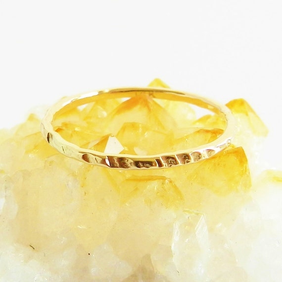 Solid 14kt Gold Coin Edge Hammered Stacking Ring Size 9 Thru | Etsy