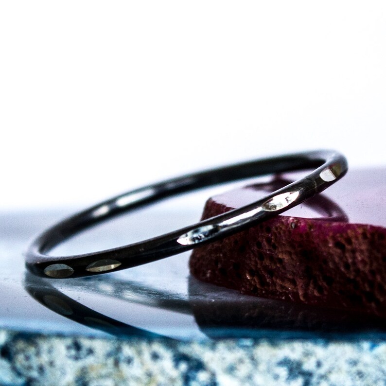 Oxidized Blackened Diamond Cut Sterling Silver Stackable Band Ring - Etsy