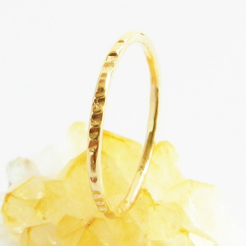 Solid 14kt Stacking Ring Gold Coin Edge Hammered Size 3 Thru 8 - Etsy