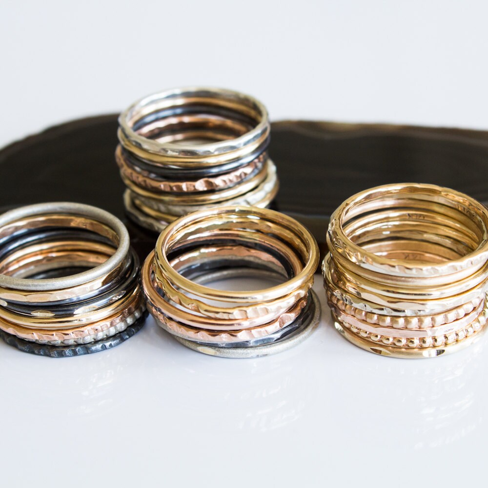 Mixed Metal Ring Set Tri Color Rings Gold Stacking Rings Two - Etsy
