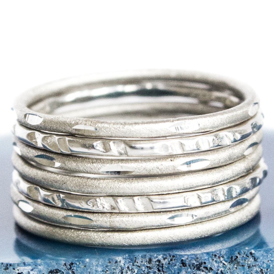 Unique Silver Ring Set Simple Silver Ring Satin Finish Stacking Ring ...