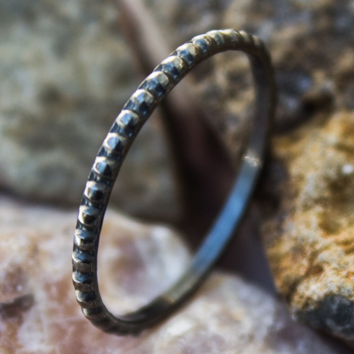 Beaded & Oxidized Sterling Silver Stacking Ring - Etsy