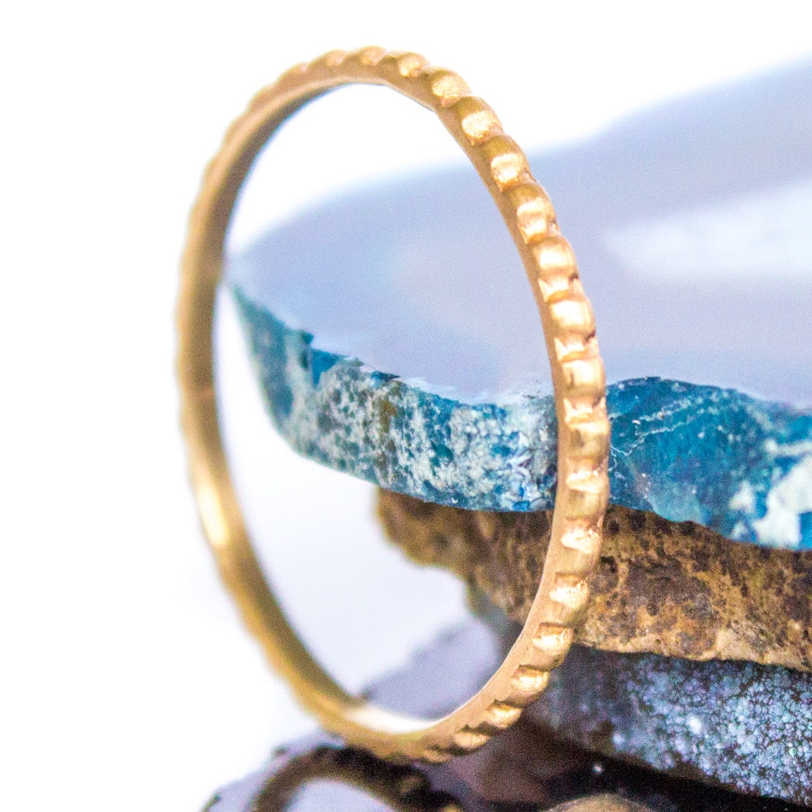 Brushed Beaded Gold Ring Solid 14k Beaded Gold Stacking Ring | Etsy
