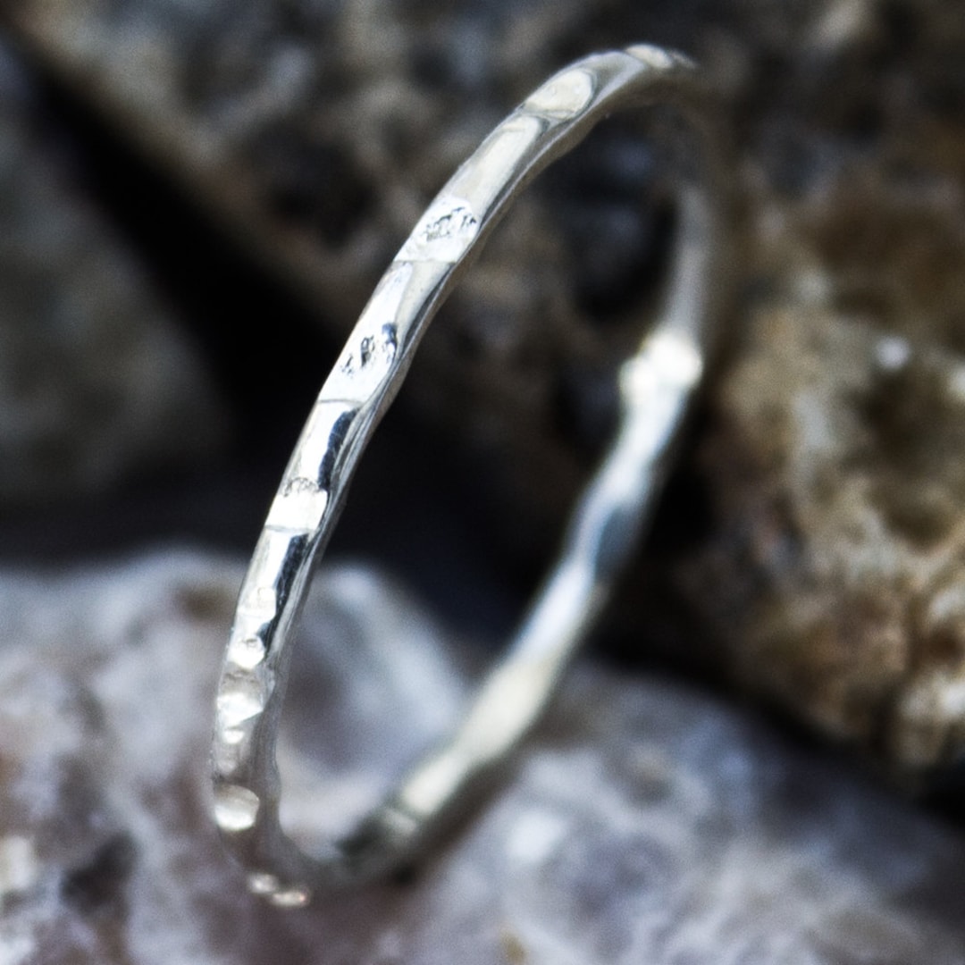 Polished Coin Edge Hammered Sterling Silver Stacking Ring - Etsy
