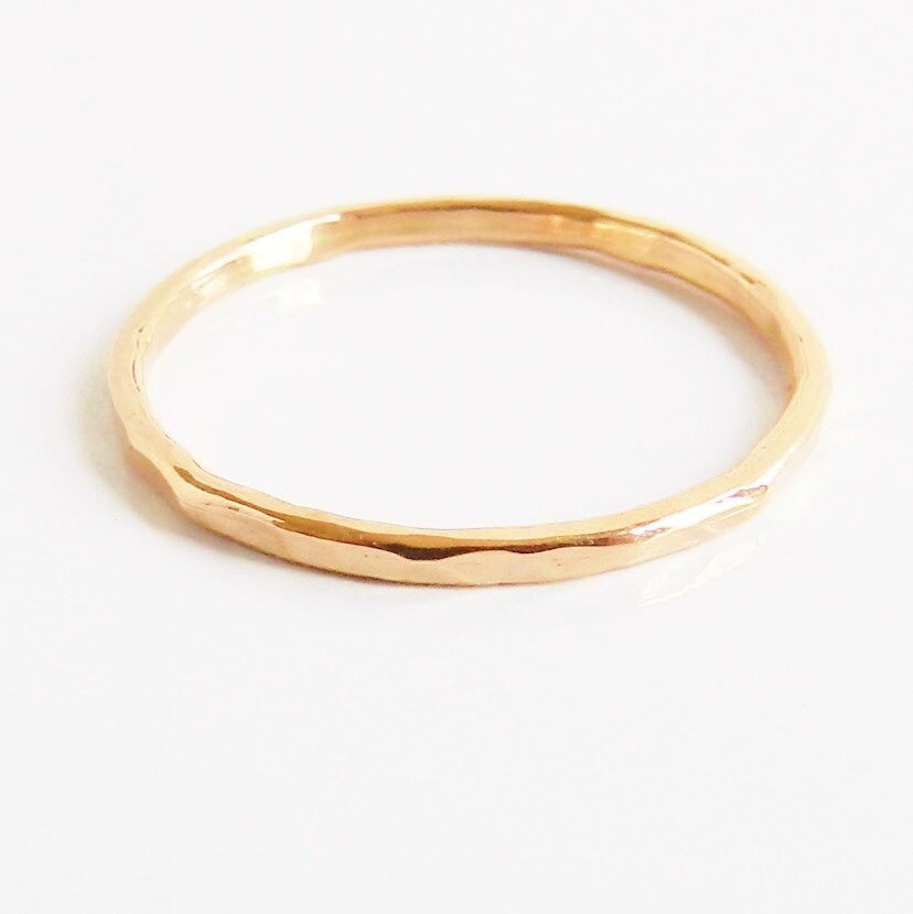 Solid 14k Hammered Rose Gold Stack Ring Sz 9 Thru 12 | Etsy