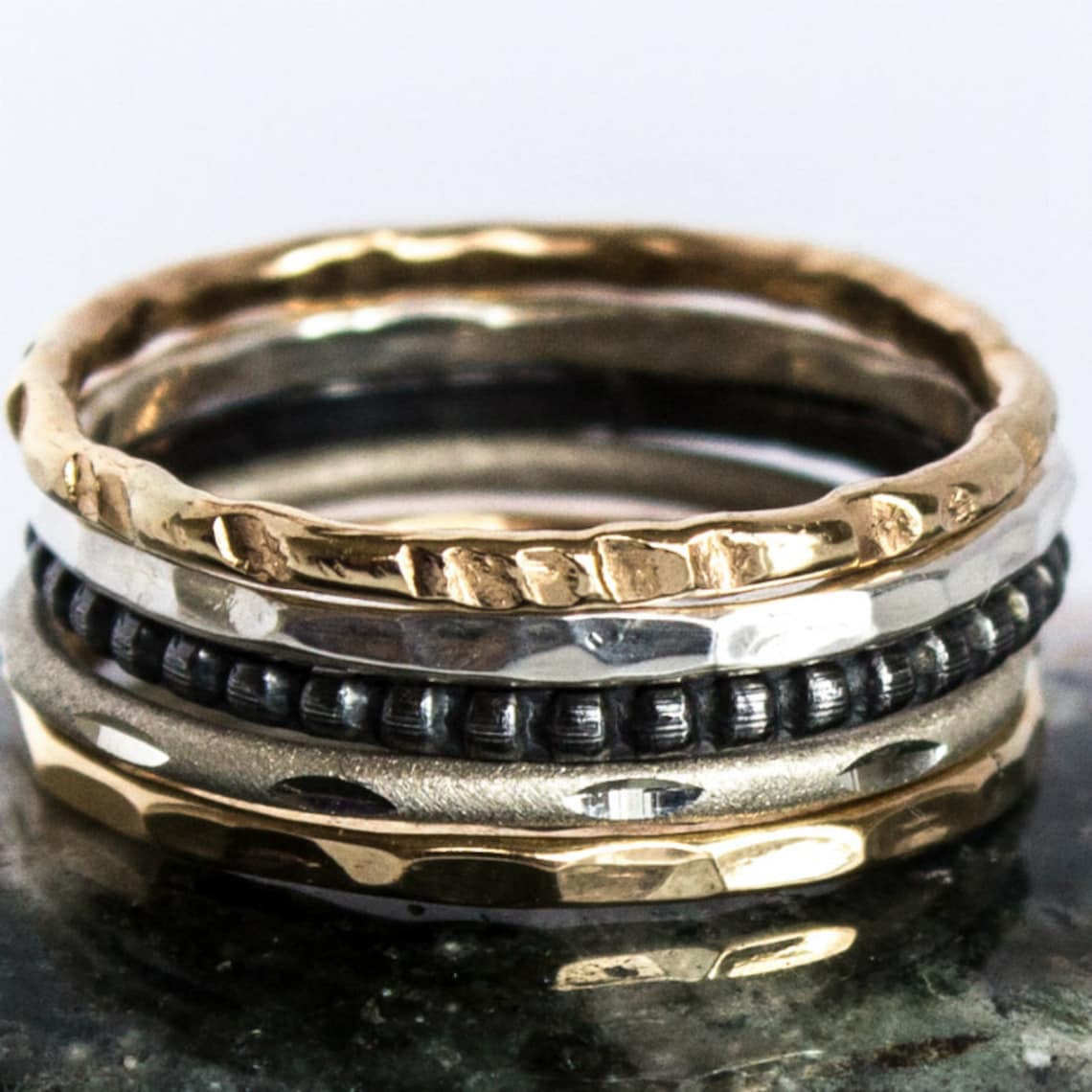 Mixed Metal Stacking Rings Set Gold & Sterling Silver Stack - Etsy