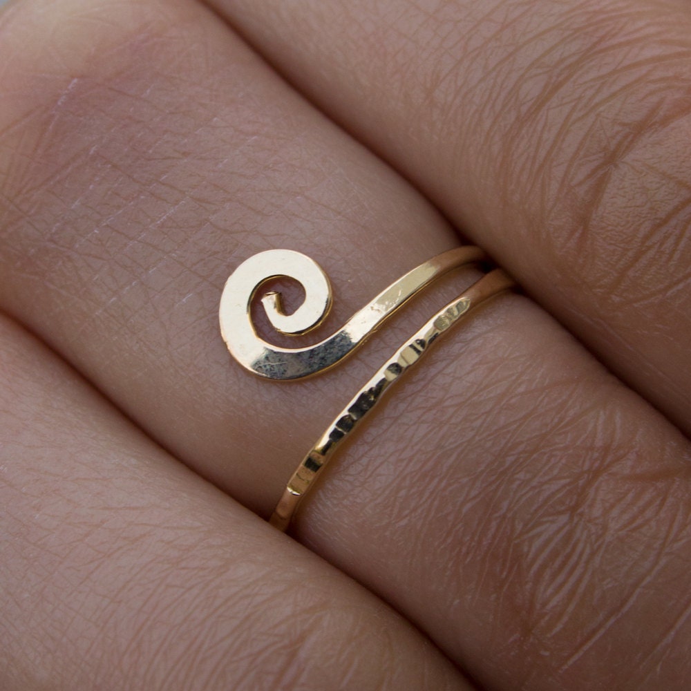 Spiral Gold Adjustable Knuckle Ring Hammered Midi Ring Gold Knuckle ...