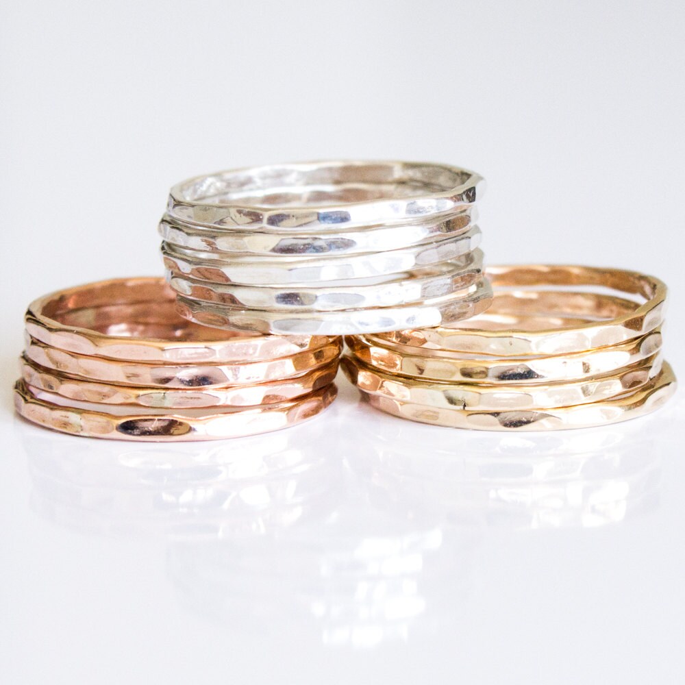 Thin Gold Ring Tri Color Stack Ring Set - Etsy