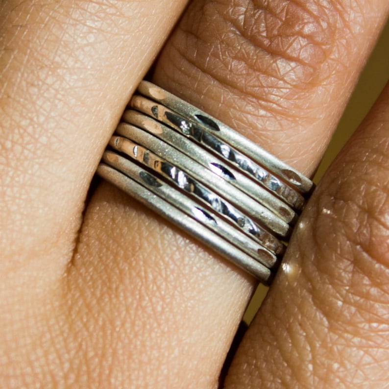 Unique Silver Ring Set Simple Silver Rings Stacking Ring Set - Etsy