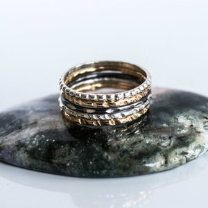 Mixed Metal Ring Set Hammered Ring Set 5 Textured Ring Stackable Ring ...