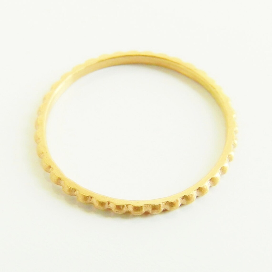 Brushed Beaded Gold Ring Solid 14k Beaded Gold Stacking Ring | Etsy