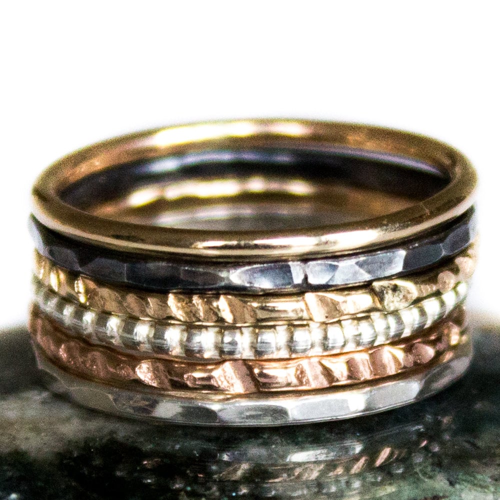 Mixed Metals Ring Set Hammered Stack Rings Stackable Ring Set - Etsy