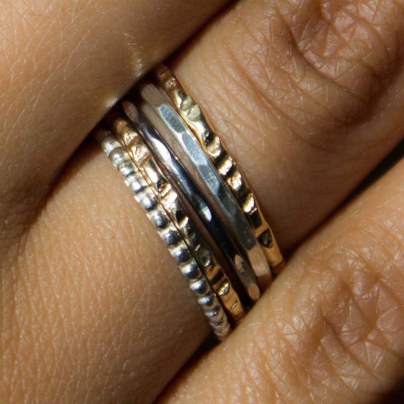 Mixed Metal Ring Set Hammered Ring Set 5 Ring Set Stackable - Etsy