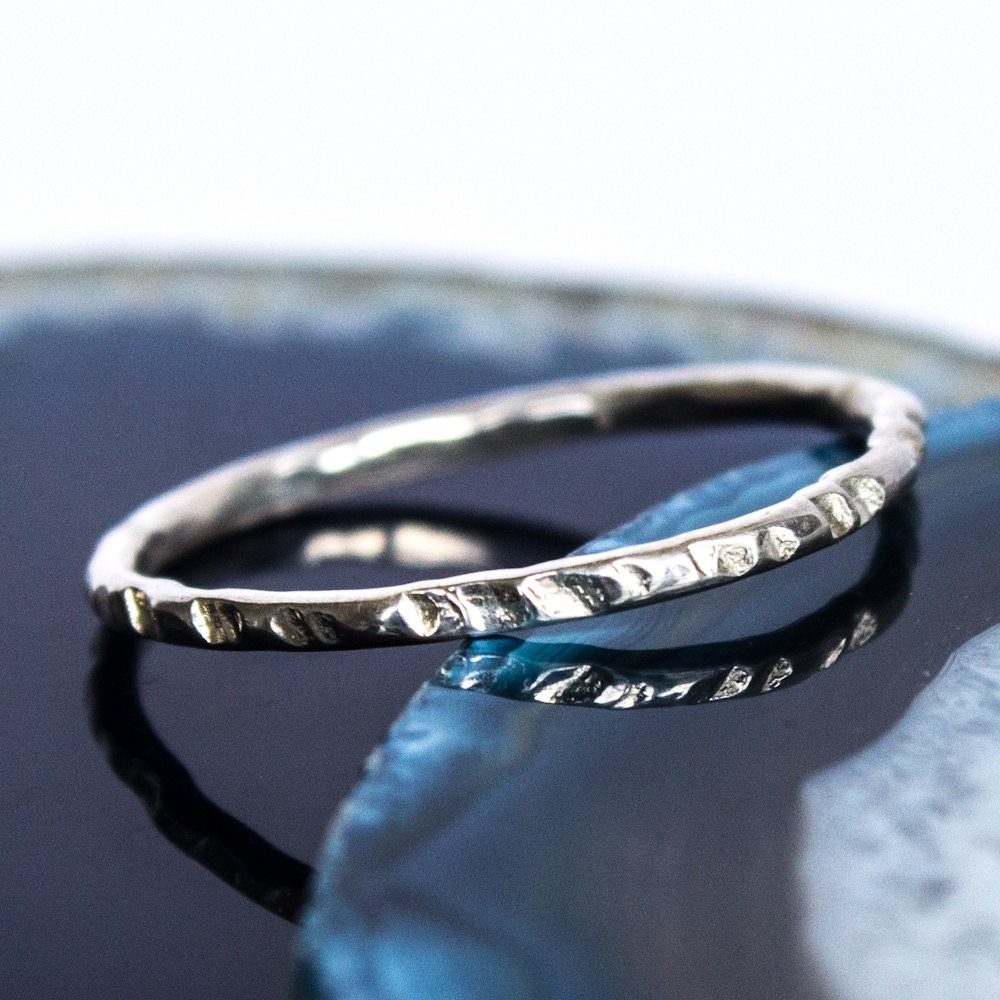 Polished Coin Edge Hammered Sterling Silver Stacking Ring | Etsy