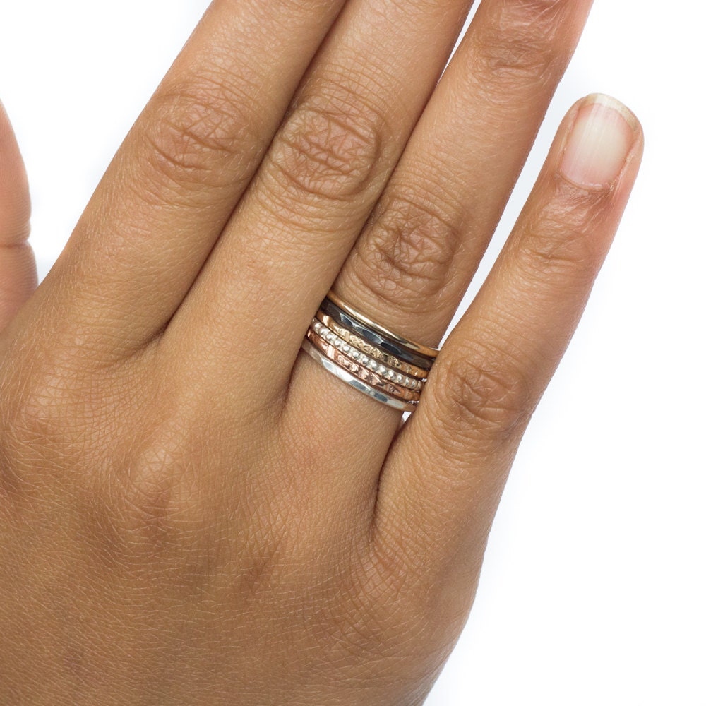 Mixed Metals Ring Set Hammered Stack Rings Stackable Ring Set - Etsy