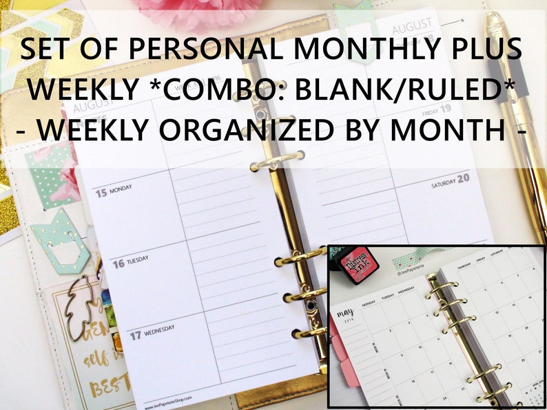 Printed: SET of Monthly + Weekly *combo* Ruled & Blank Space Horizontal ...