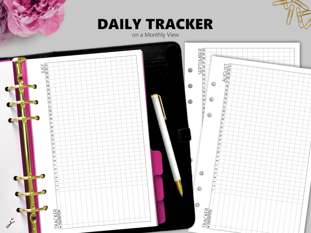 Printed Daily Tracker on Monthly View Planning Inserts, January Through ...