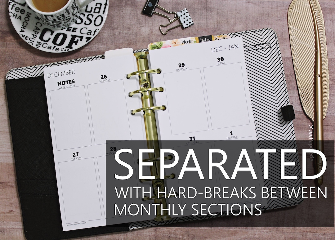 Printed Planner Inserts, WEEKLY QUAD *blank* Boxes, Weeks SEPARATED ...