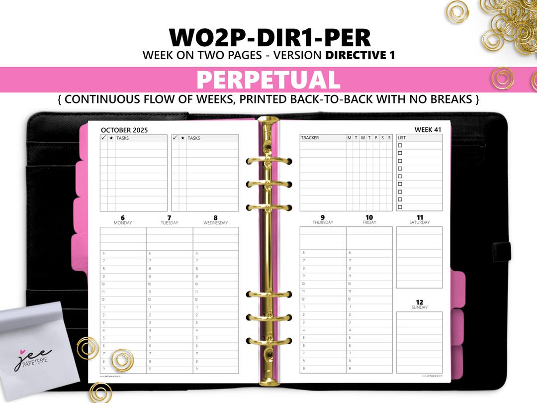 Printed PERPETUAL WEEKLY DIRECTIVE Hourly Planner Inserts W/tasks ...