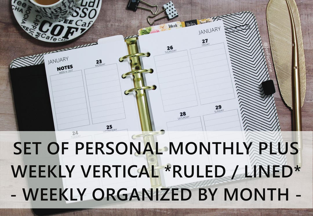 Printed: SET of Monthly + Weekly QUAD *ruled* Boxes Planner Inserts ...