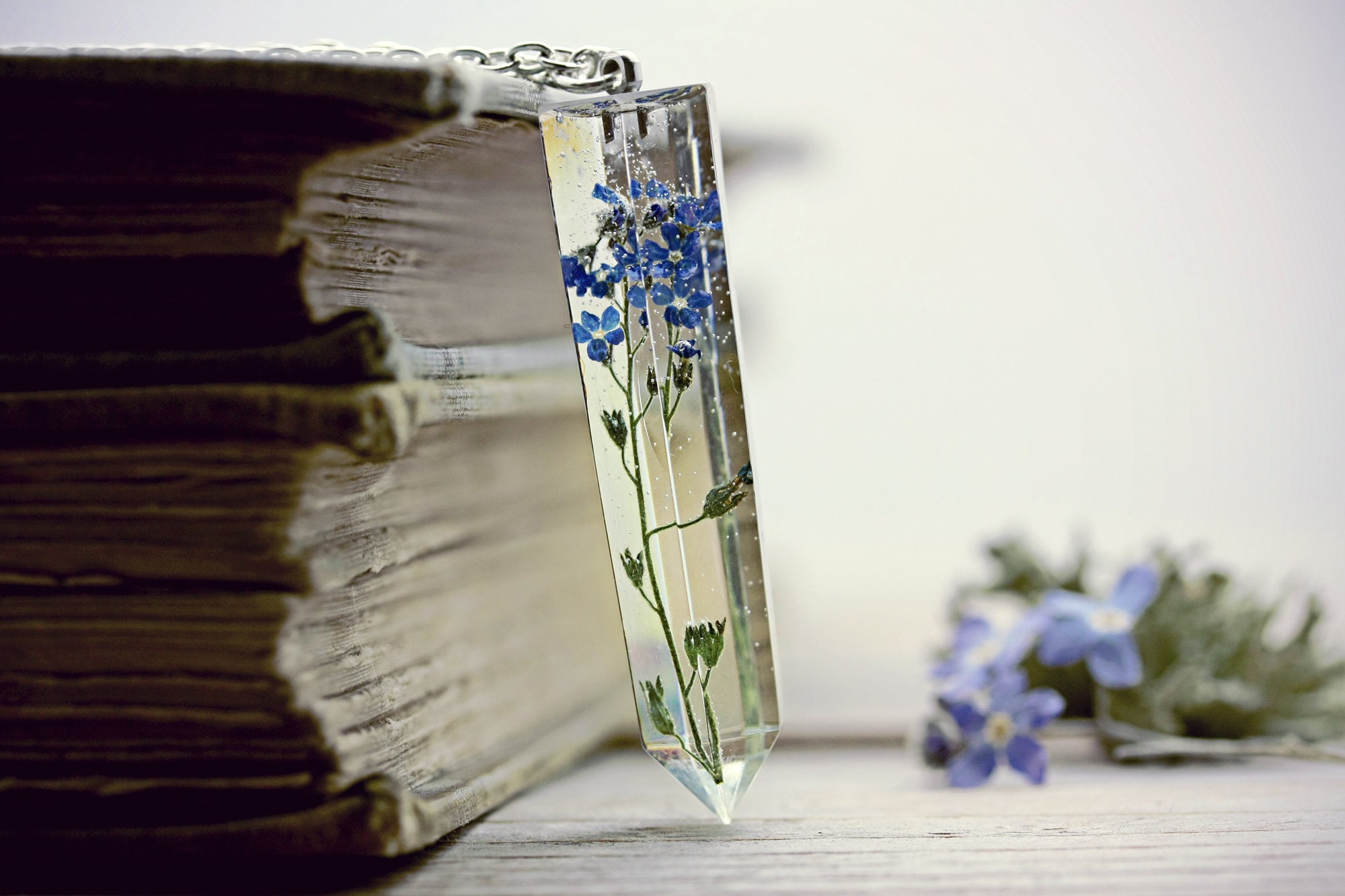 Forget Me Not Necklace Crystal Quartz Point Jewelry Botanical | Etsy