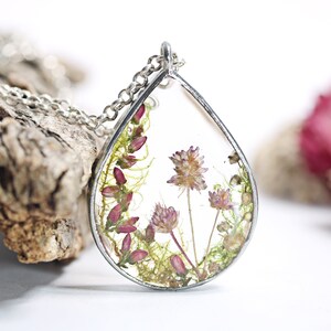 Pink Clover Heather Necklace Dried Flower Moss Herbarium Botanical ...