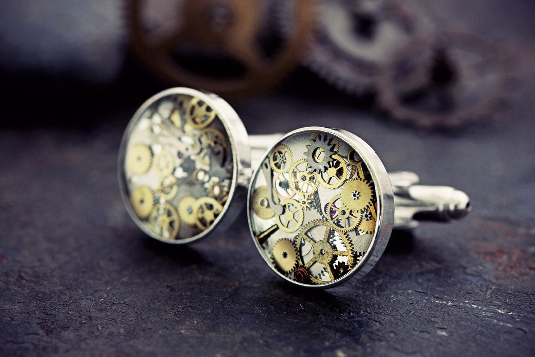 Watch Part Cufflinks Steampunk Cuff Links Men's Jewelry Cyberpunk ...