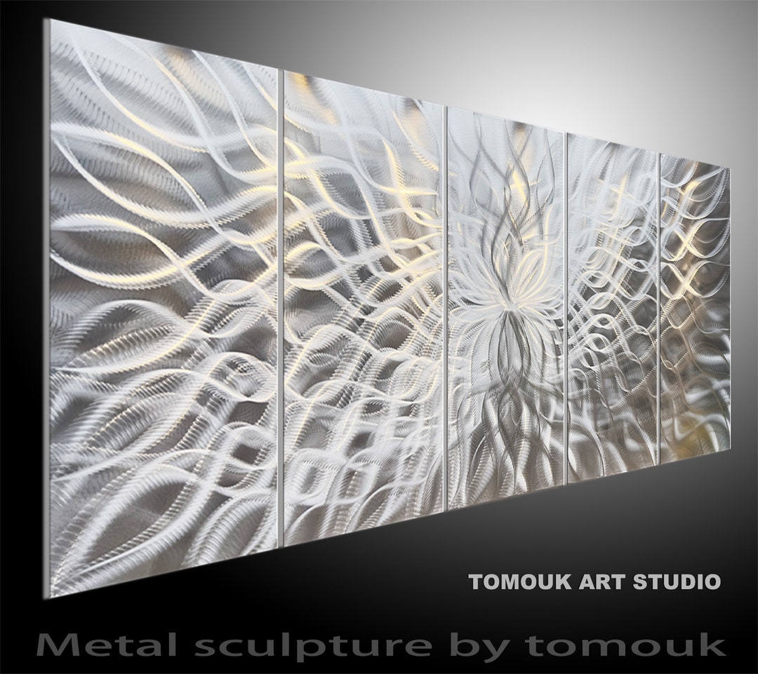 Unique Metal Wall Art Home Decor-silver 60" Abstract Contemporary ...