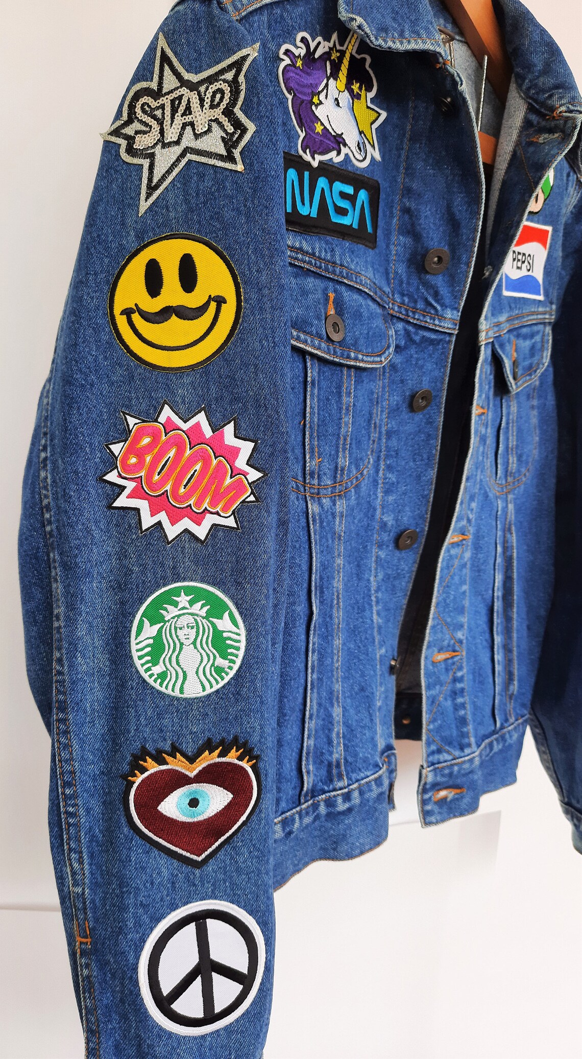 Patched Denim / Upcycled Jacket With Patches / Reworked Vintage Jean ...