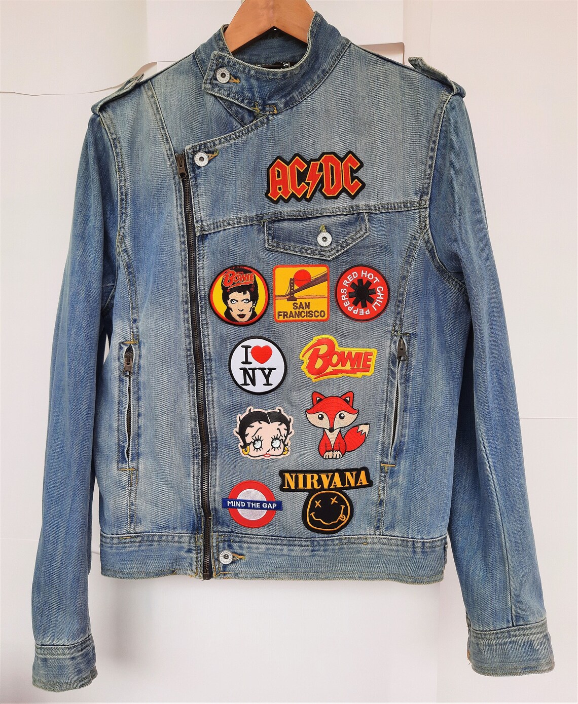 Upcycled Biker Denim Jacket With Patches / Reworked Vintage Biker Denim ...