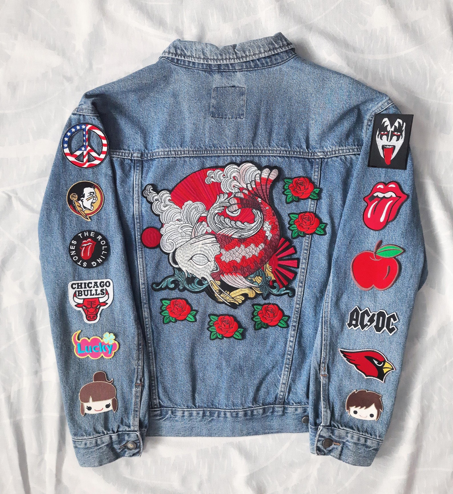 Patched Jean Jacket / Upcycled Oversized Jean Jacket With Patches ...