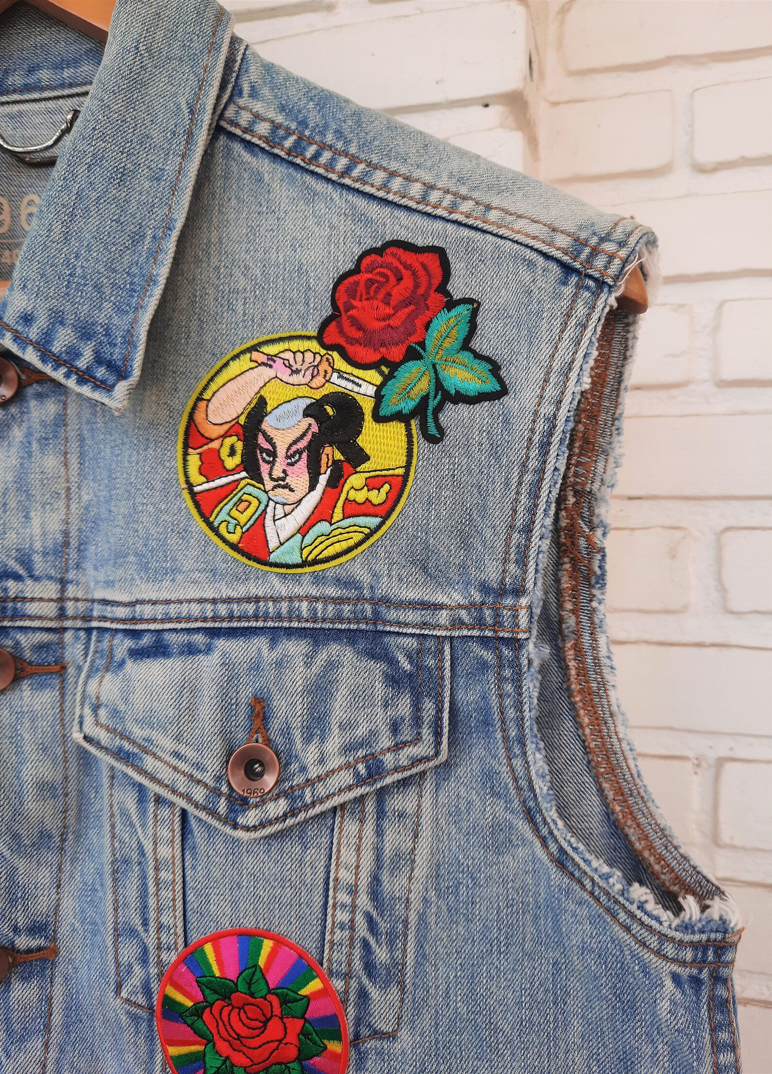 Upcycled Vest With Patches / Reworked Vintage Cut off Jean Vest With ...