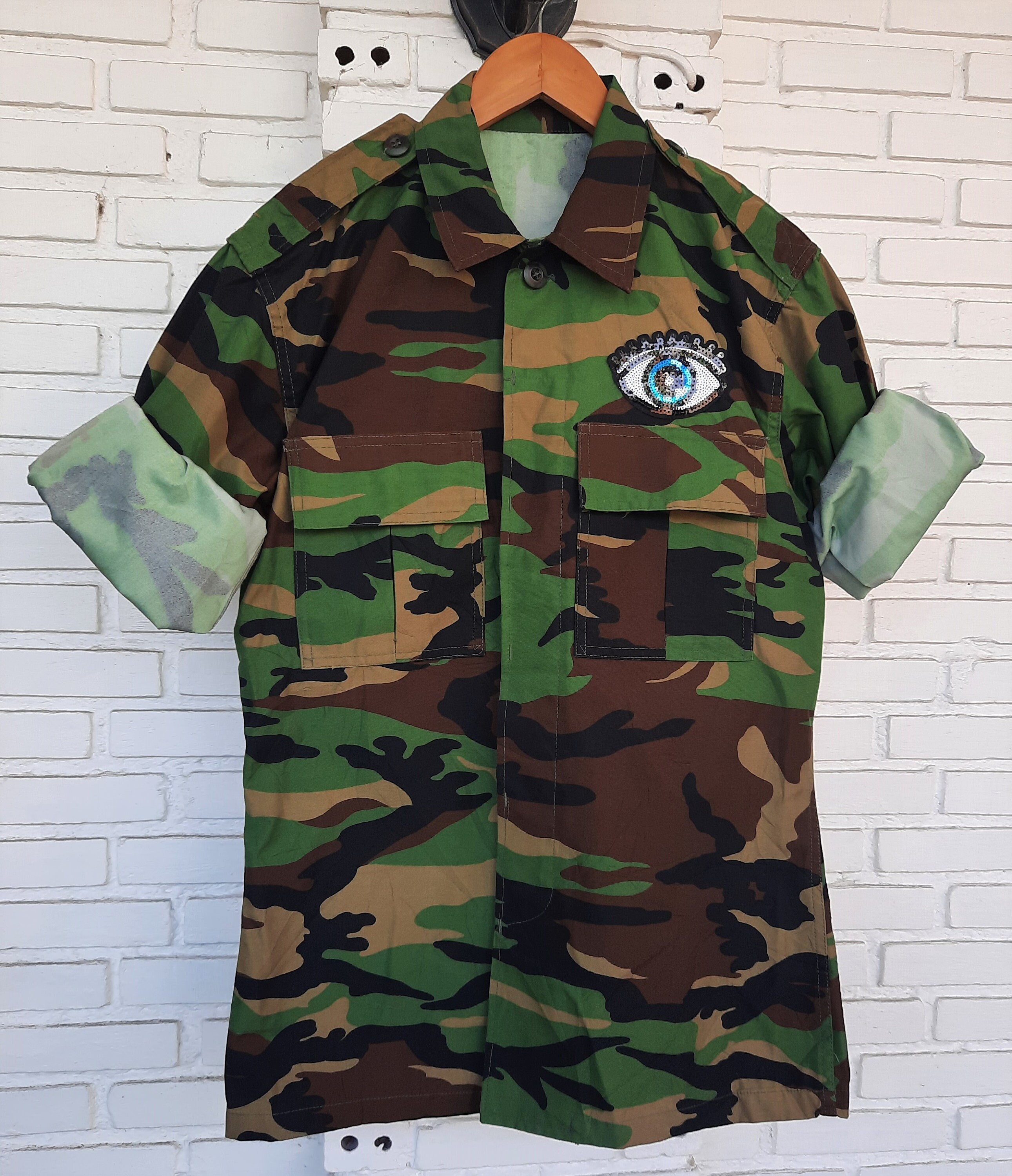 Upcycled Camo Jacket with Patches / Reworked Vintage Military | Etsy
