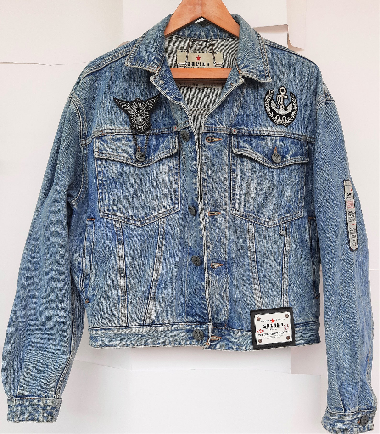 Patched Denim Jacket / Upcycled Jean Jacket With Patches / Reworked ...