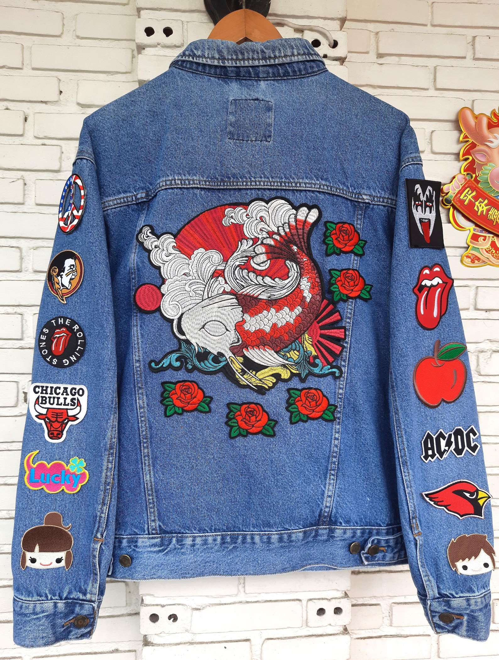 Patched Jean Jacket / Upcycled Oversized Jean Jacket With Patches ...