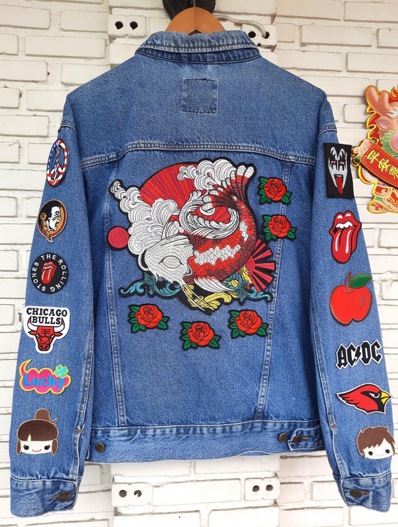Patched Jean Jacket / Upcycled Oversized Jean Jacket With Patches ...