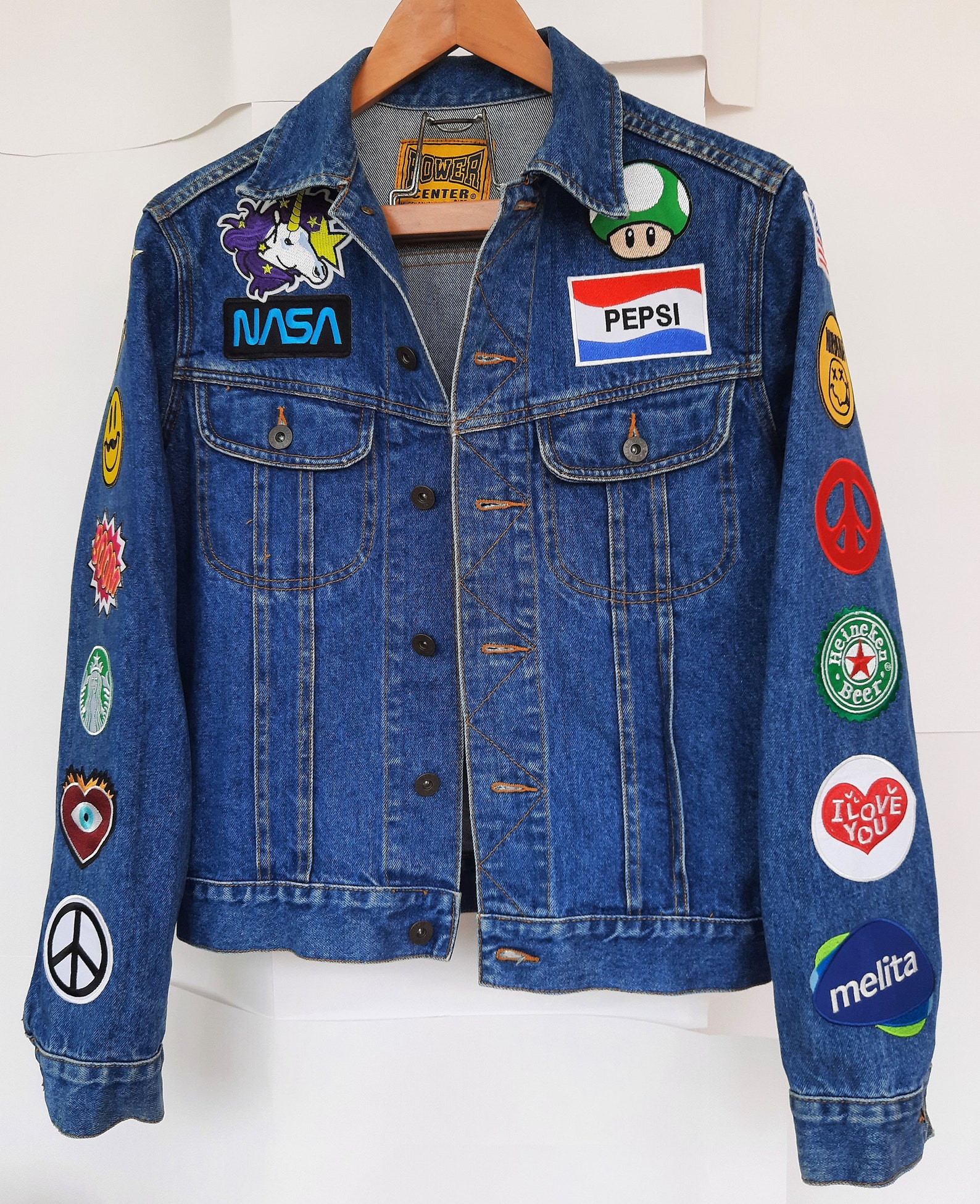 Patched Denim / Upcycled Jacket With Patches / Reworked Vintage Jean ...