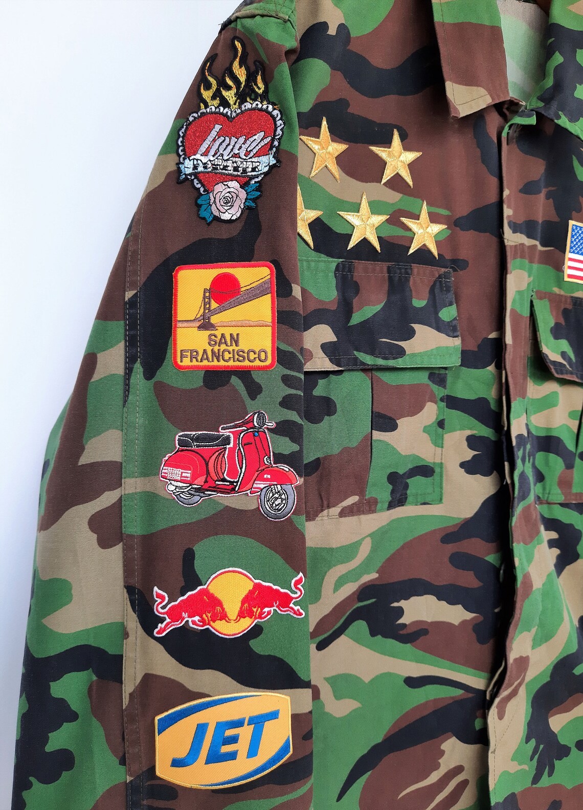 Upcycled Camo Jacket With Patches / Reworked Vintage Camo | Etsy