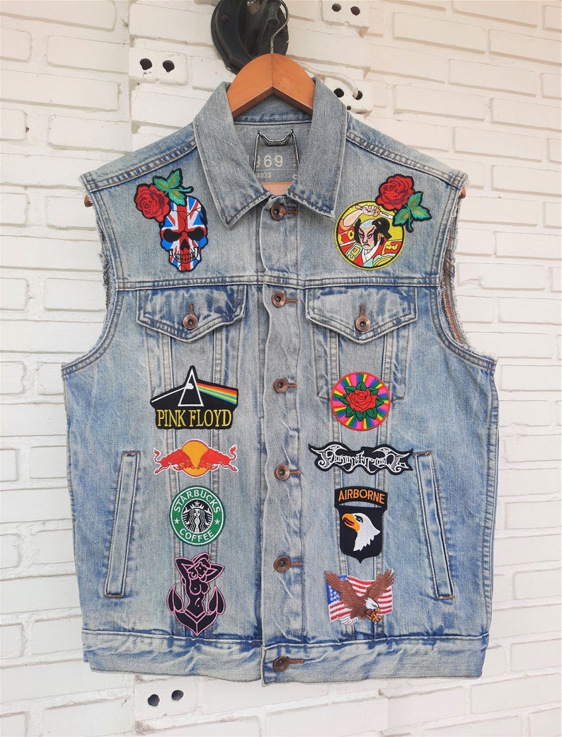Upcycled Vest With Patches / Reworked Vintage Cut off Jean Vest With ...