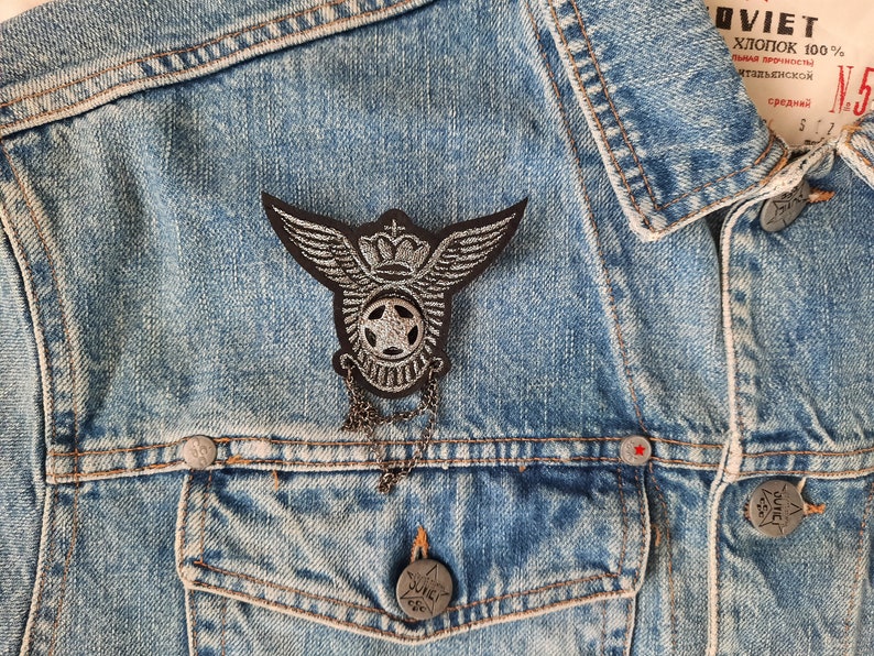 Patched Denim Jacket / Upcycled Jean Jacket with Patches / | Etsy