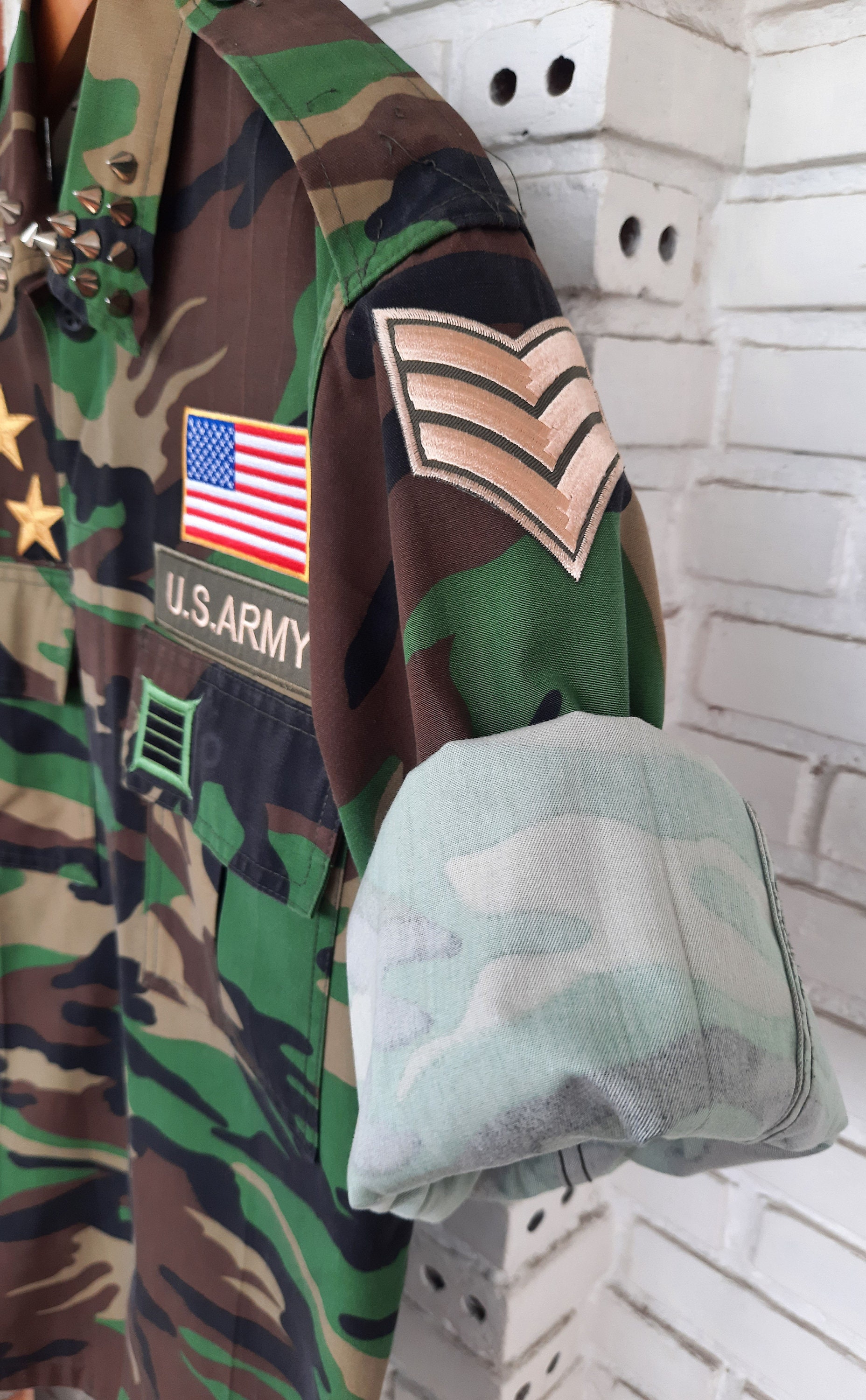 Upcycled Camo Jacket With Patches / Reworked Studded Vintage Camo ...