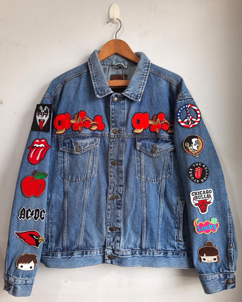 Patched Jean Jacket / Upcycled Oversized Jean Jacket With Patches ...