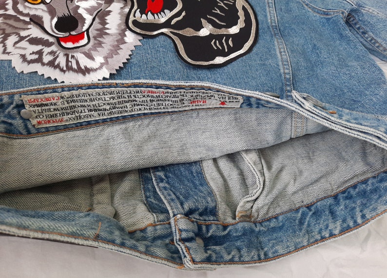Patched Denim Jacket / Upcycled Jean Jacket with Patches / | Etsy