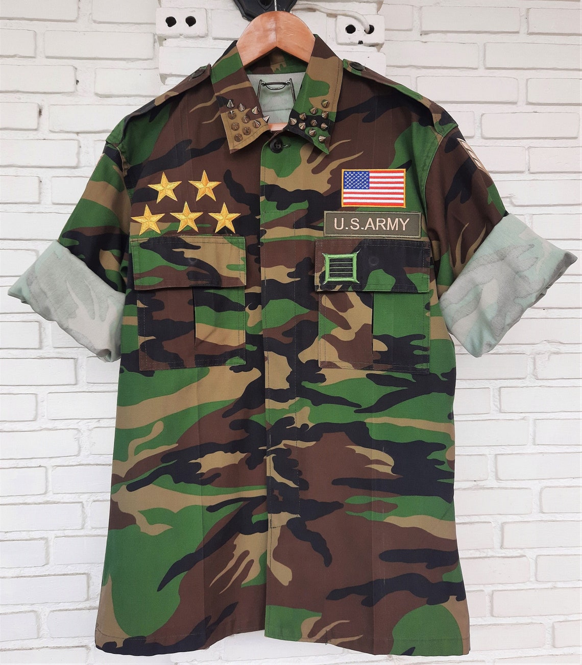 Upcycled Camo Jacket With Patches / Reworked Studded Vintage - Etsy