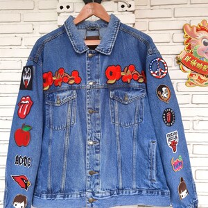 Patched Jean Jacket / Upcycled Oversized Jean Jacket With Patches ...