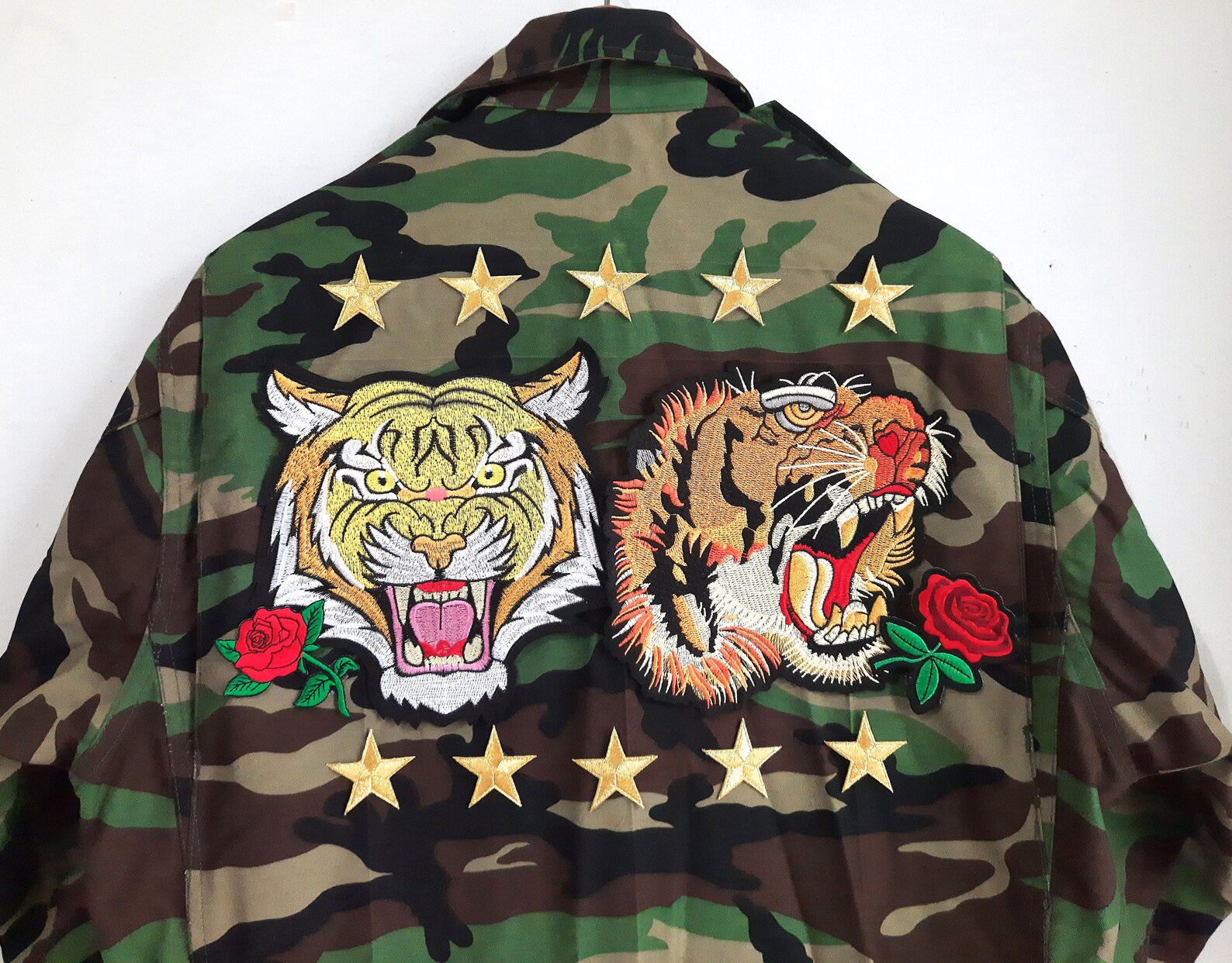 Reworked Camo Jacket: Embroidered Tiger Patches, Upcycled Military ...