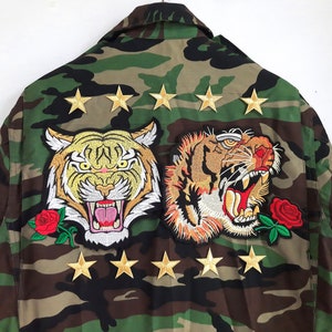 Reworked Camo Jacket: Embroidered Tiger Patches, Upcycled Military ...